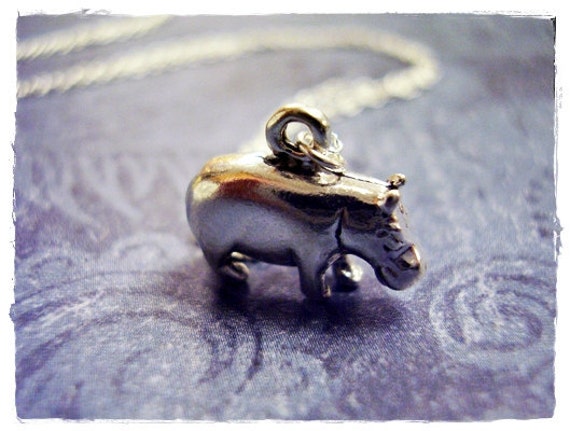 Silver Hippo Necklace Sterling Silver Hippo by EvelynMaeCreations