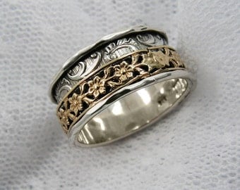 Pinky ring. Spinner ring. Braided ring. Silver gold spinner