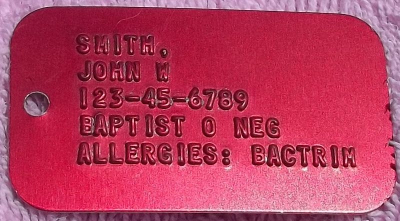 Real RED ALUMINUM Military Medical Info Dog Tag Dogtag Made