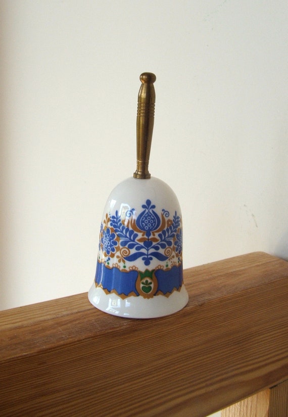 Vintage Porcelain Bell with brass handle by lookonmytreasures
