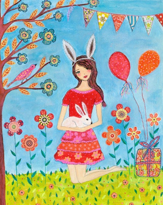 Rabbit Girl Art Print Large Poster Print 50 cm x 40 cm 16x20