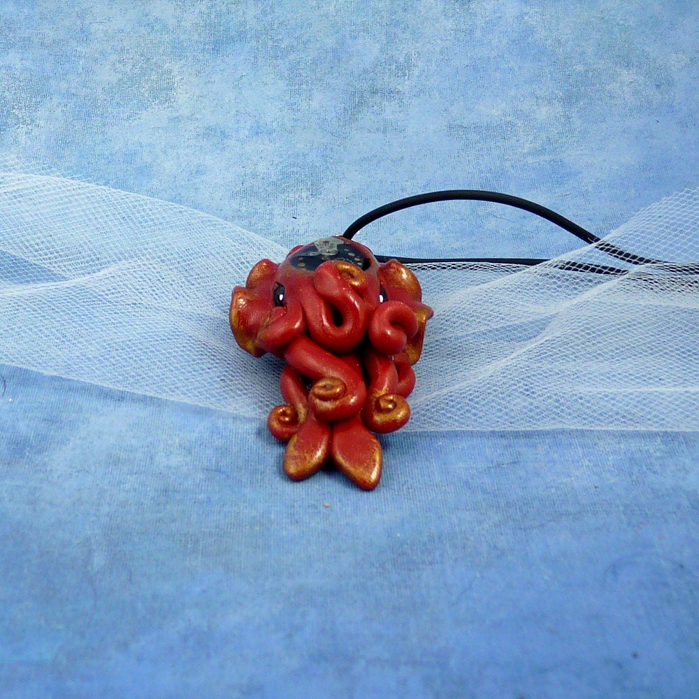 Gilded Steampunk Cuttlefish Necklace Polymer Clay Sea by Noadi
