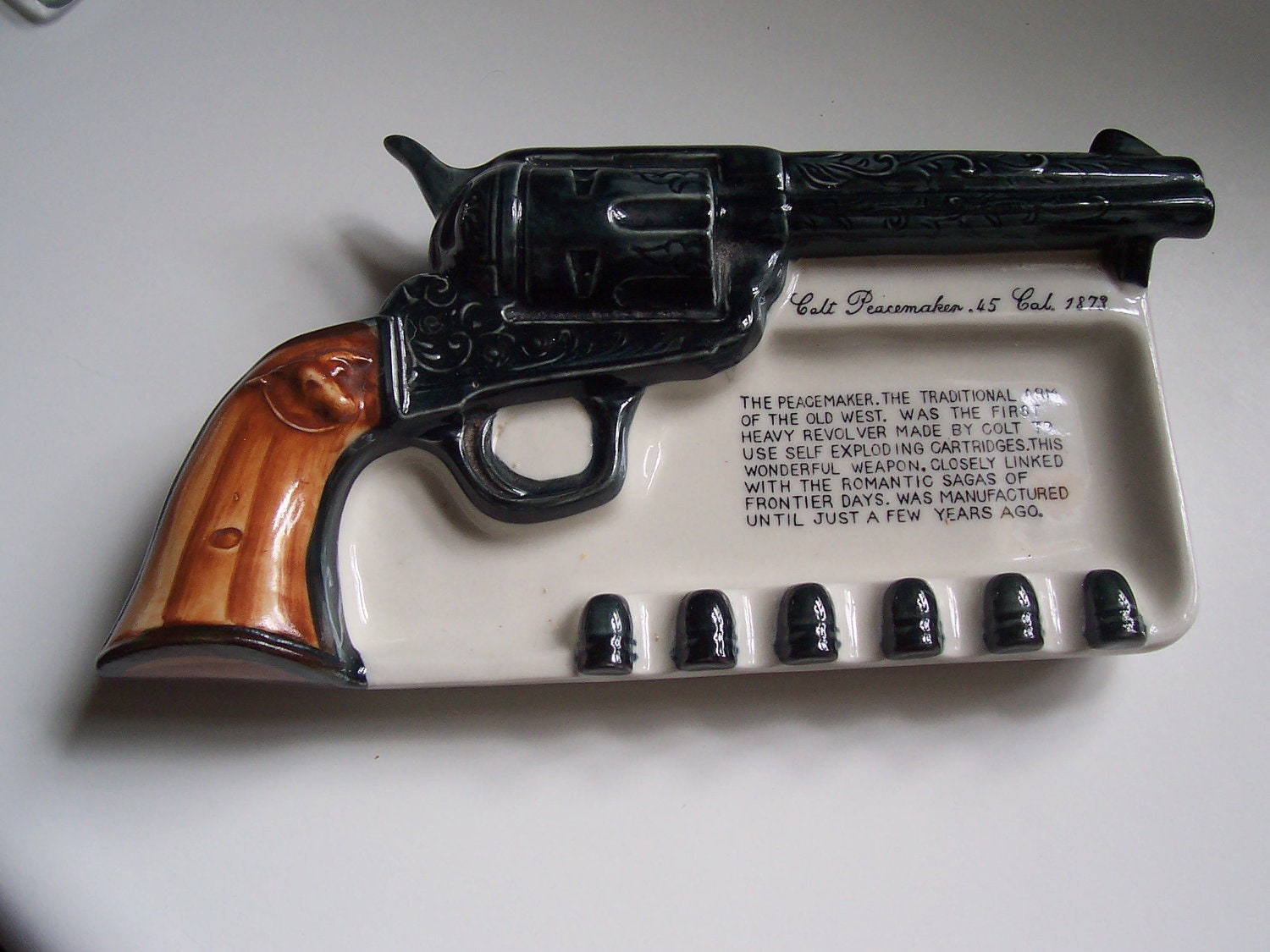 Vintage ceramic pistol gun ashtray Colt 45 The Peacemaker