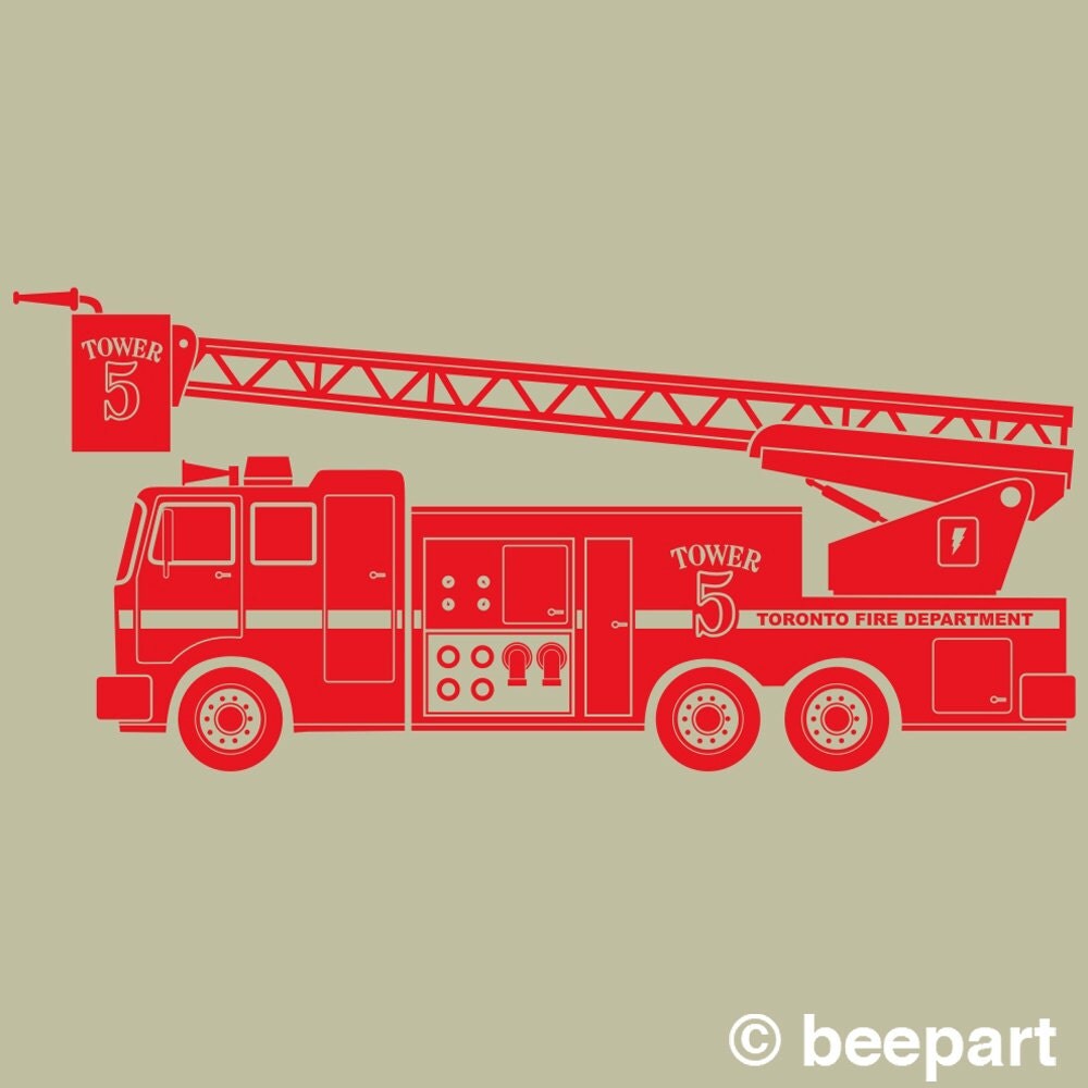 fire truck wall decal, fire truck sticker art, boys wall decal, FDNY ...