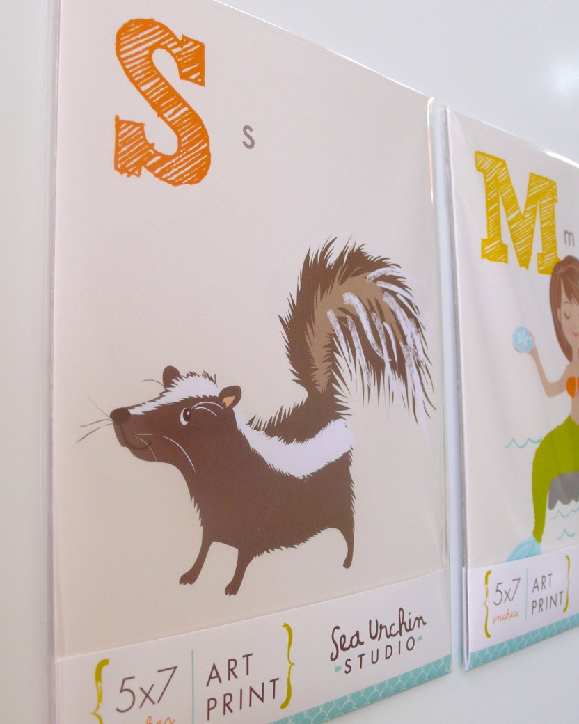 ABC card R is for Raccoon ABC wall art alphabet by SeaUrchinStudio