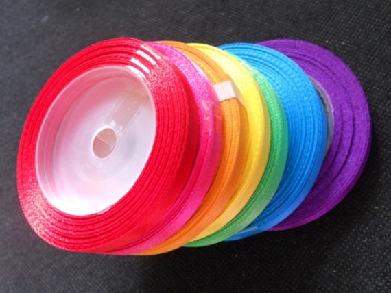 7 rolls 105 yards Satin Ribbon 7 mm Mix rainbow by myluckynumber9