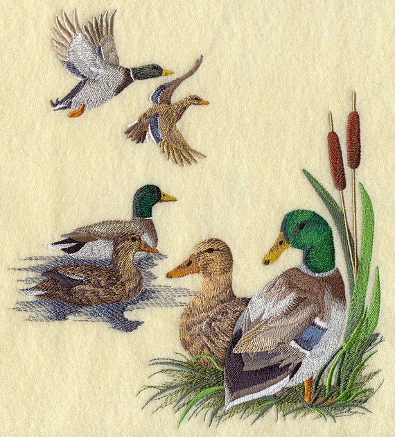 MALLARD COLLAGE Machine Embroidered Quilt Blocks AzEB