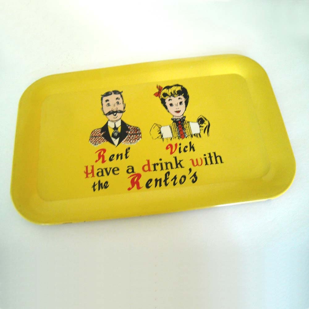 vintage 50’s personalized yellow enamel tin rectangular serving tray ...
