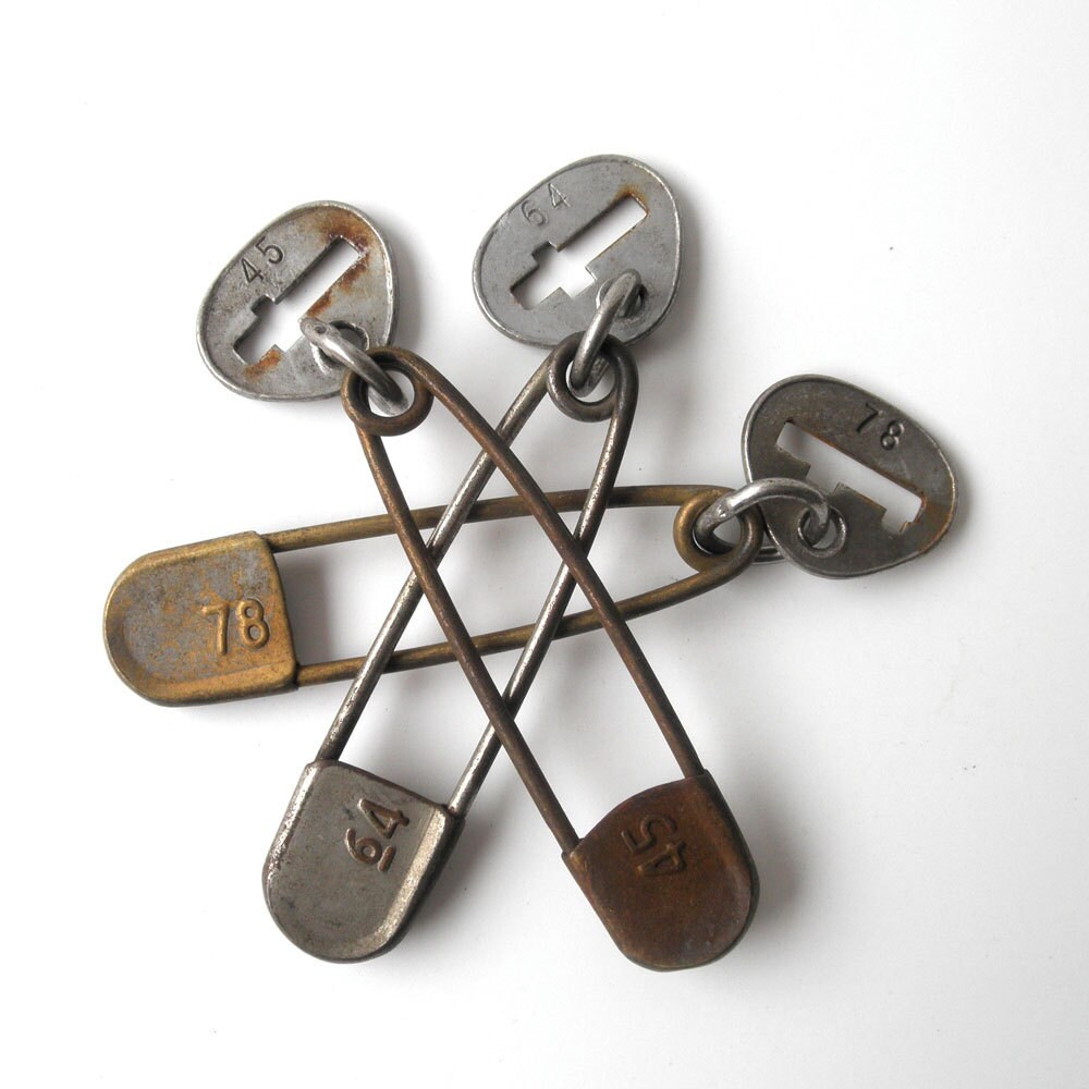 Large Numbered Vintage Metal Laundry Pin / Safety Pin With