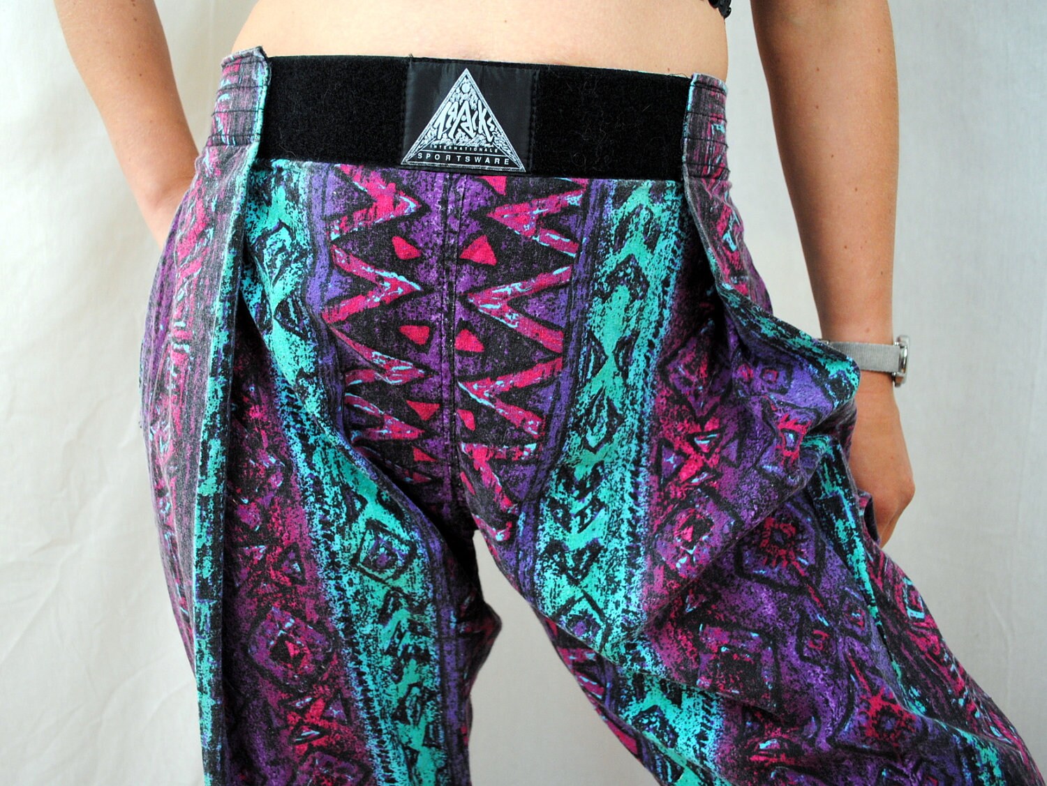 Vintage 80s 90s Neon Rainbow Hammer Time Harem Baggy Pants