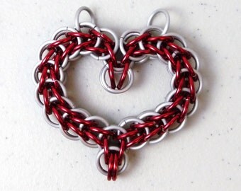 Items similar to Blue & Black Chainmaille Heart Necklace Anodized ...