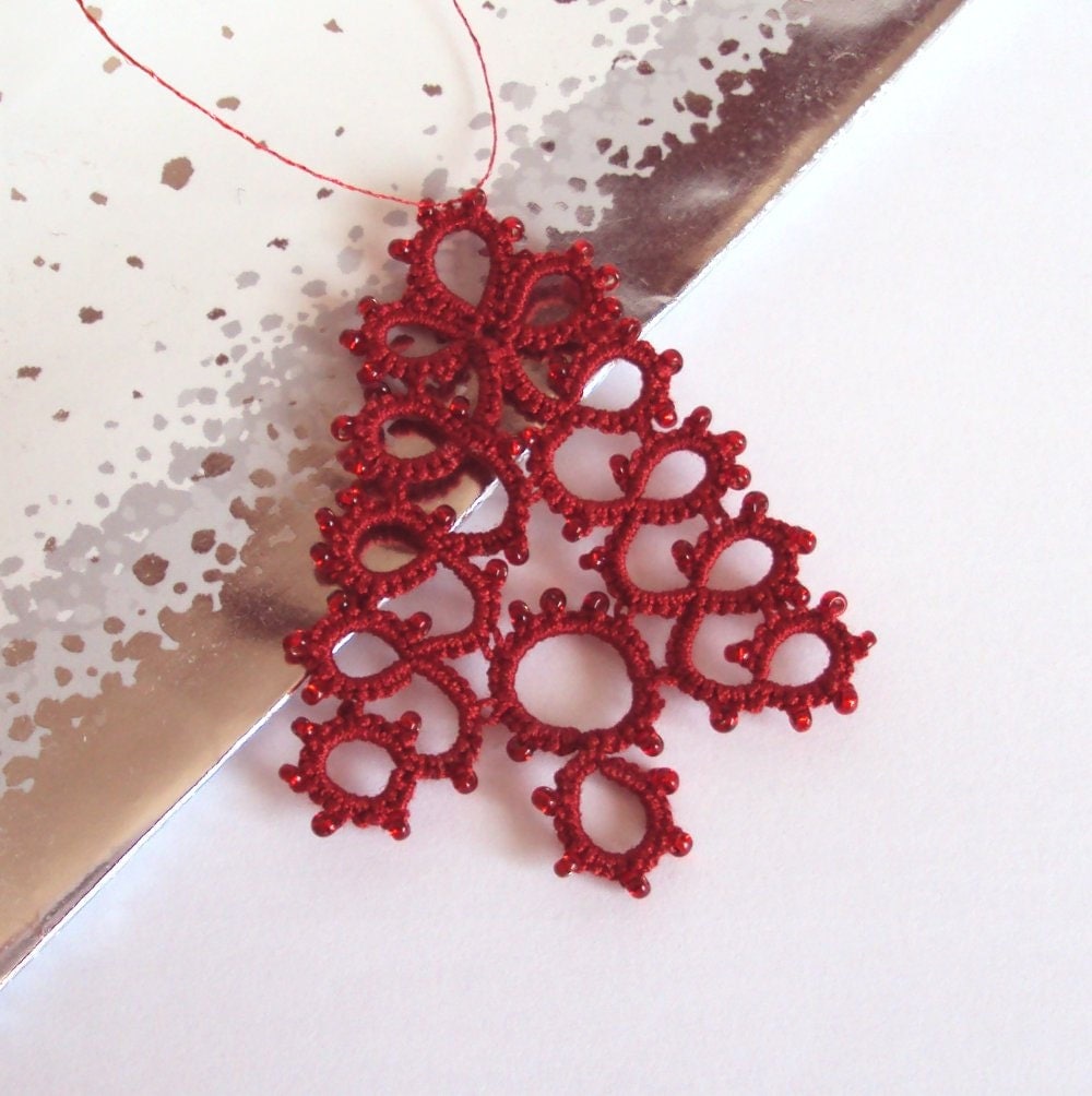 Red Beaded Christmas Tree Decoration Fenella by TataniaRosa
