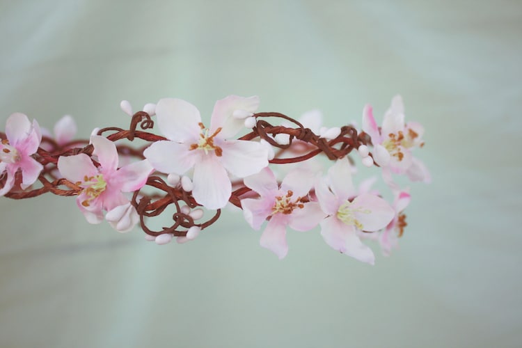 cherry blossom flower crown wedding headpiece by serenitycrystal