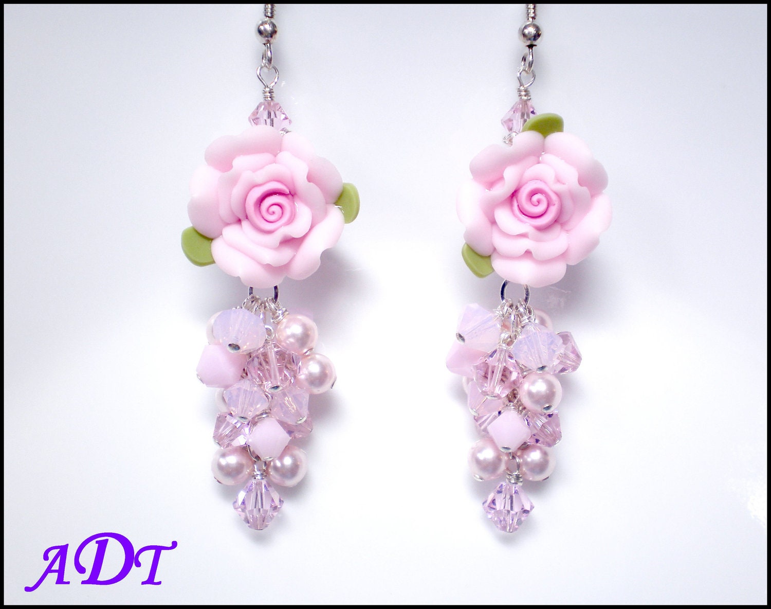 Bridal Pink Polymer Clay Rose Earrings