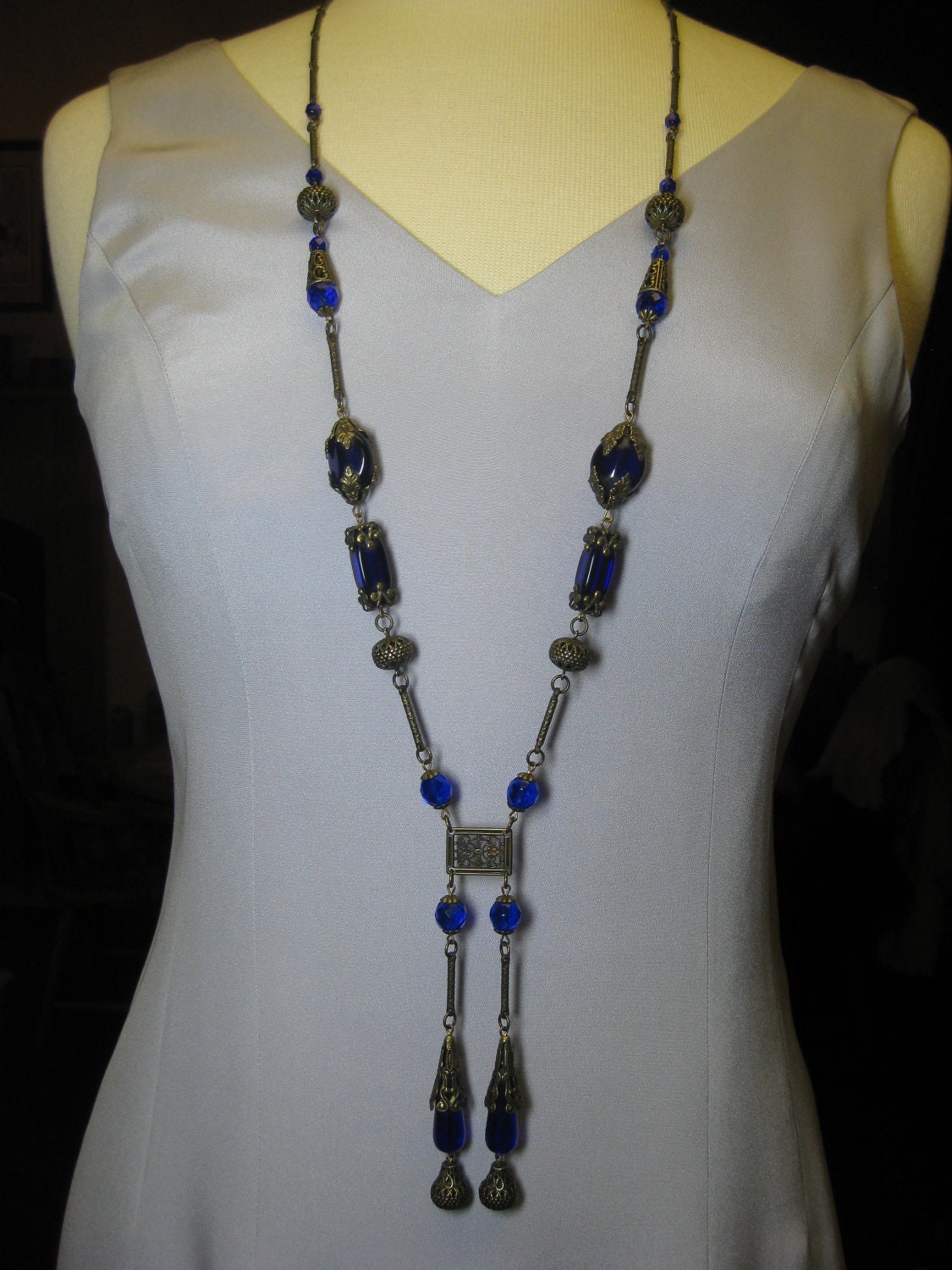 FLAPPER Necklace COBALT Blue Beads Amazing Filigree Vintage – Haute Juice