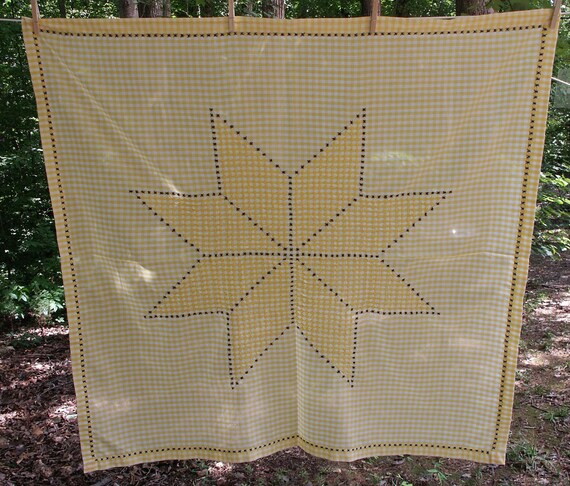 Gingham Fabric Tablecloth with Chicken Scratch Embroidery