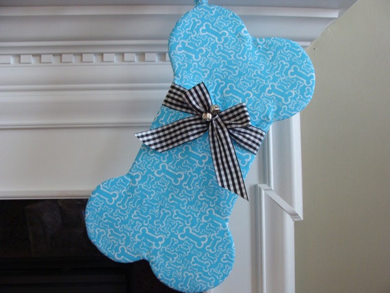 Dog Bone Stocking LARGE Dog White Dog Bones on by crafting4u
