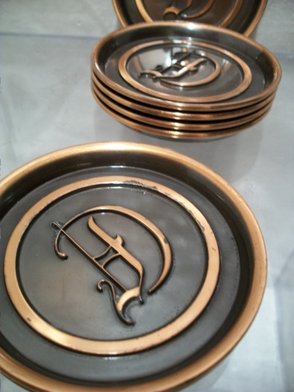 Vintage Copper Coasters Set of 7 Hyde Park Monogrammed