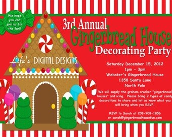 Gingerbread House Decorating Party Invitations Red and Green