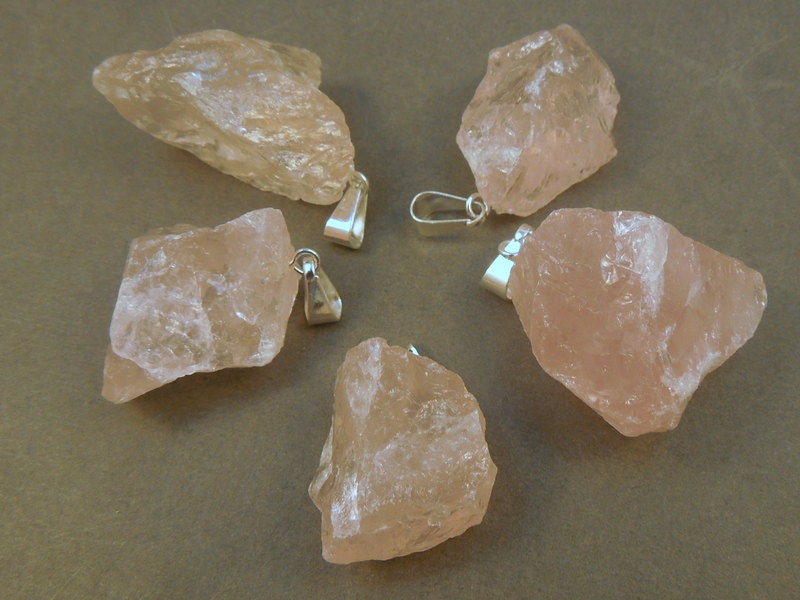 Raw Rose Quartz Pendants with silver bail