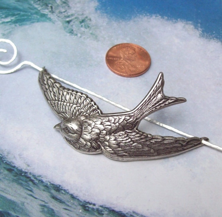 Silver Bird Shawl Pin Bird Scarf Pin Bird by SterlingSimplicity