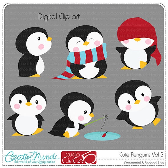 Cute Penguins Cliparts Vol 3 Digital Clip Art Commercial