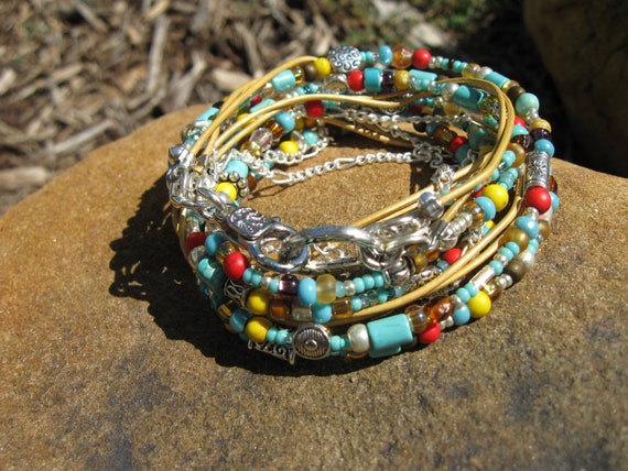Boho Endless Leather Wrap Bracelet Desert Cactus