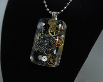 Steampunk Resin Encased Time Rectangle gorgeous necklace