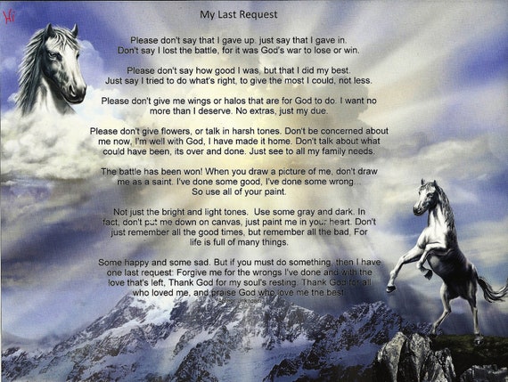 Items similar to My Last Request Memorial Poem on Stallions Design on Etsy