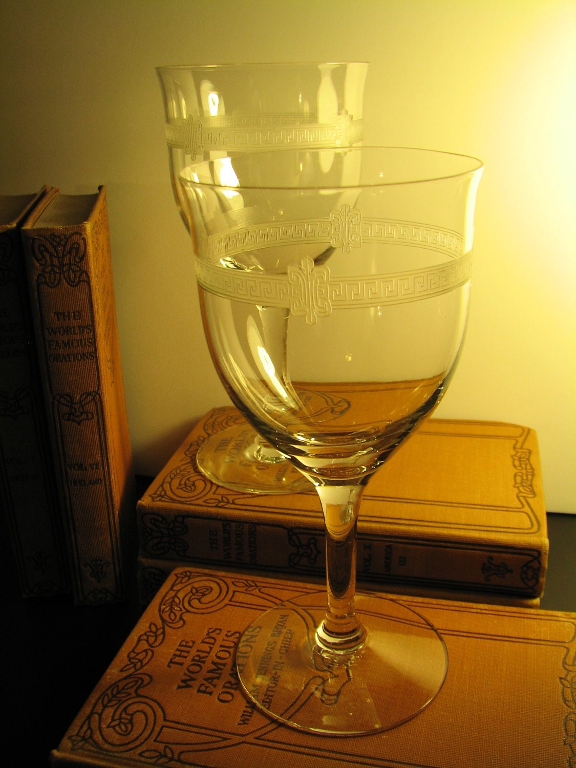 4 Vintage Art Deco Style Etched Wine Glasses By Kandthsquared