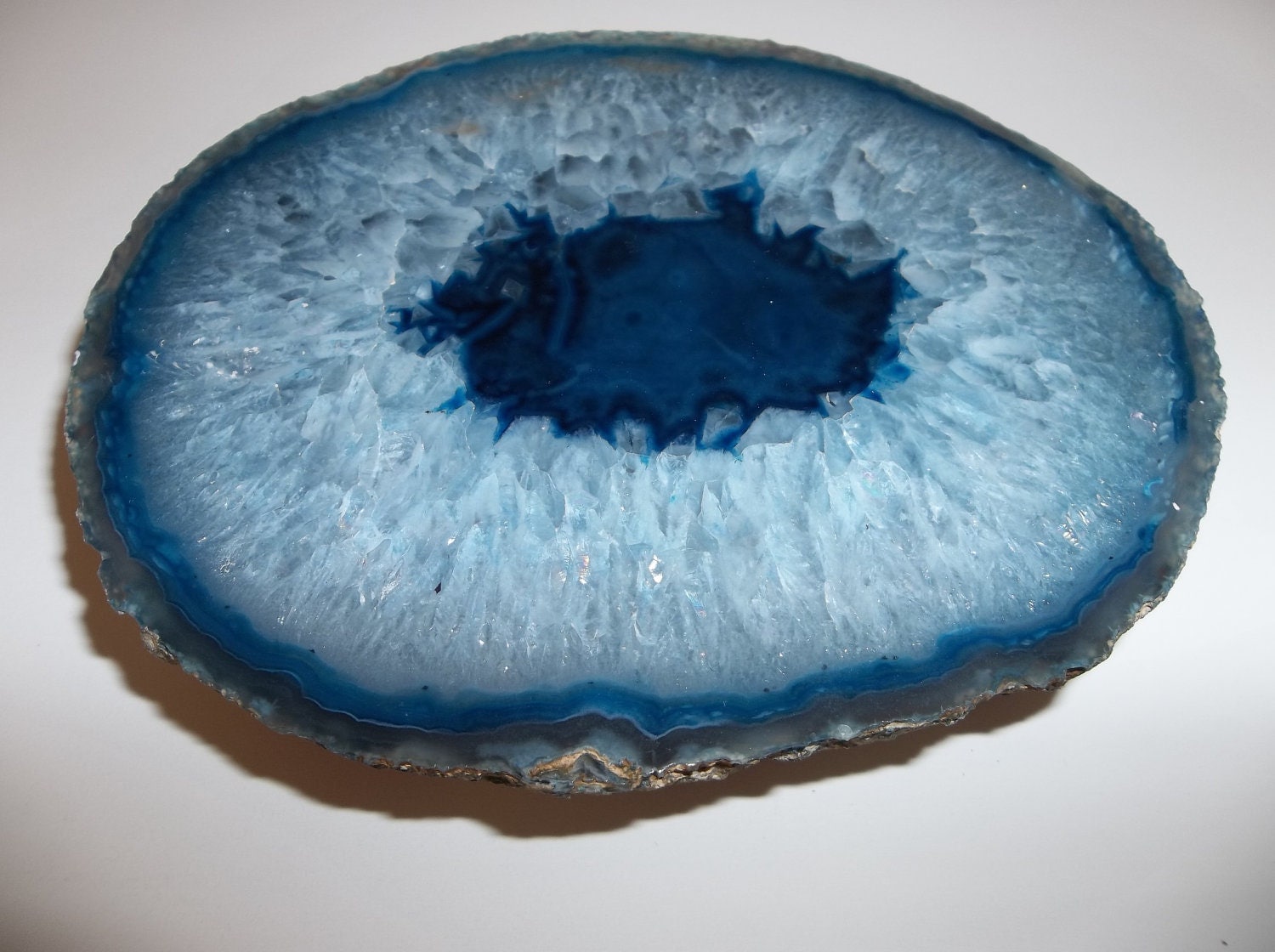 Sliced blue quartz geode