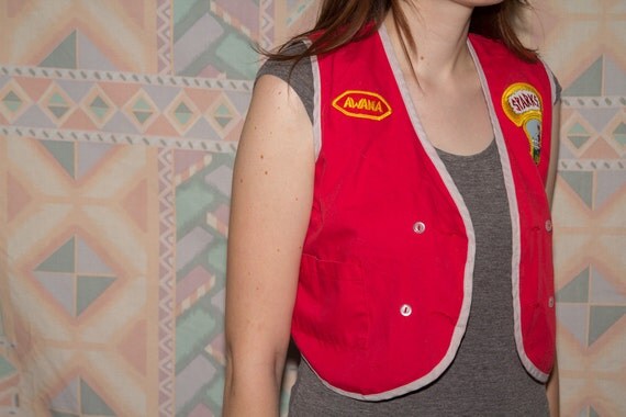 Vintage Awana Sparks Red Vest Uniform w/ Patches Child Size