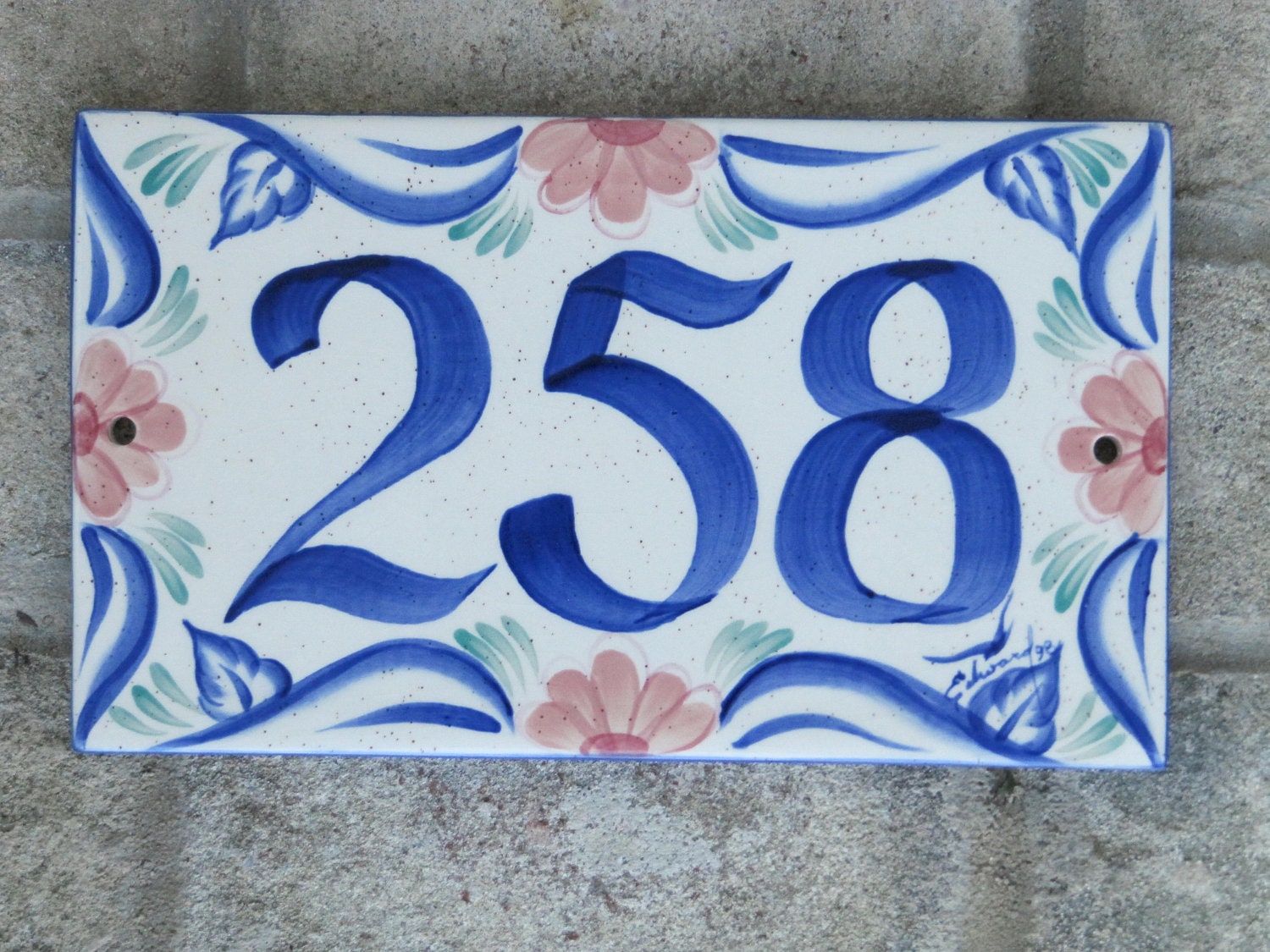 Custom Hand Painted Ceramic House Number Tile Placque or