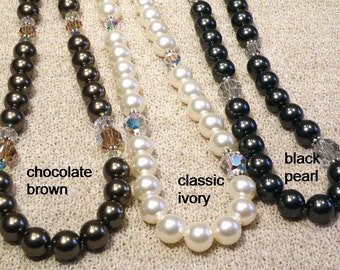 Pink Pearl Necklace Sterling Silver Chain Swarovski Pearls