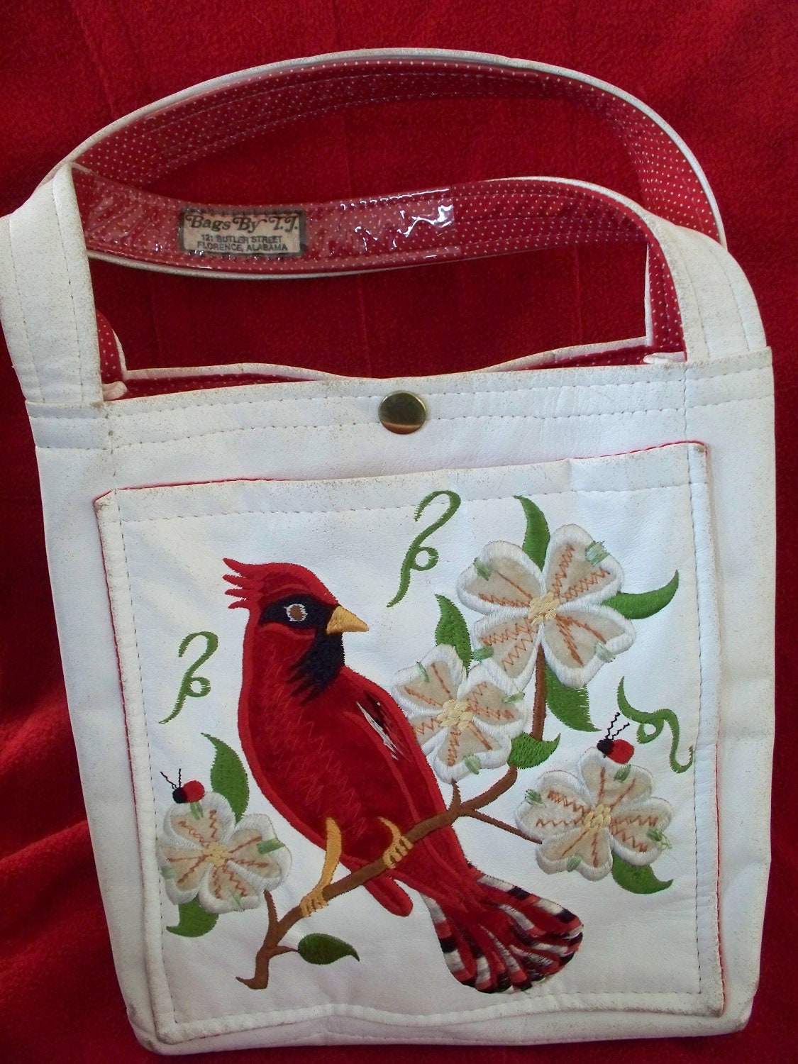 Red Cardinal TJ Bird TOTE Handbag Vintage Embroidered Bag Genuine ...