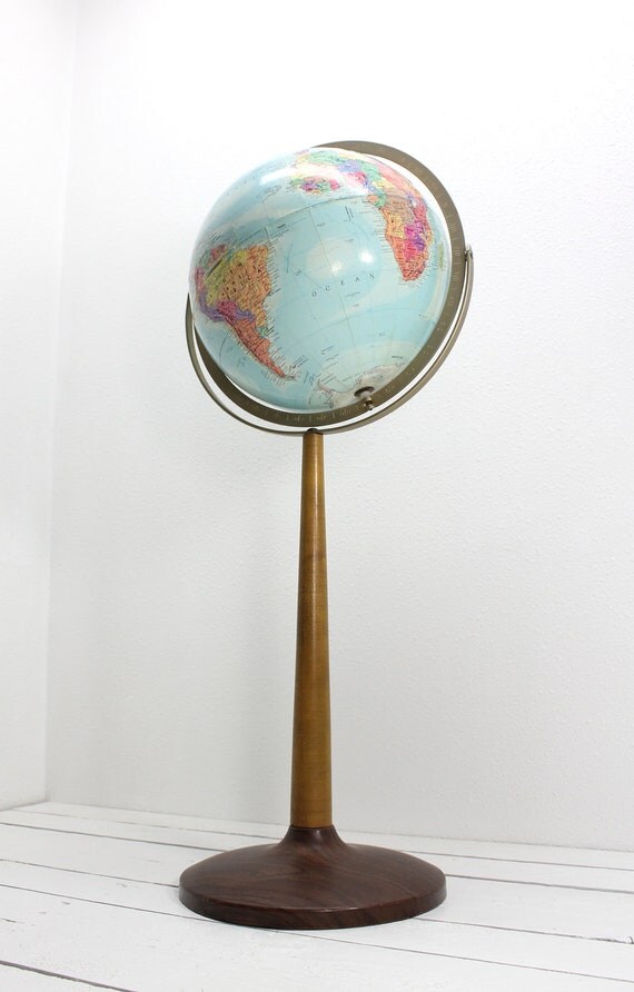 Vintage Floor World Replogle Globe Pedestal Walnut by AtomicAttic Vintage Floor World Replogle Globe Pedestal Walnut by AtomicAttic
