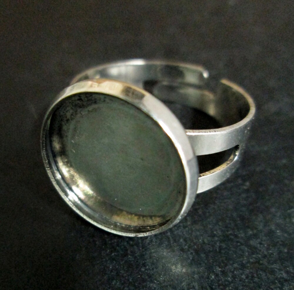 14mm bezel ring blanks antique silver plated A89