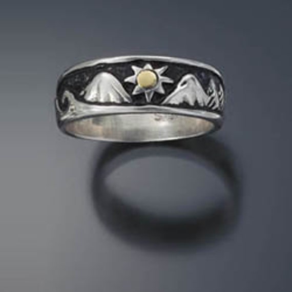 Mountain Sunrise Ring, sterling silver with 18 karat inlay