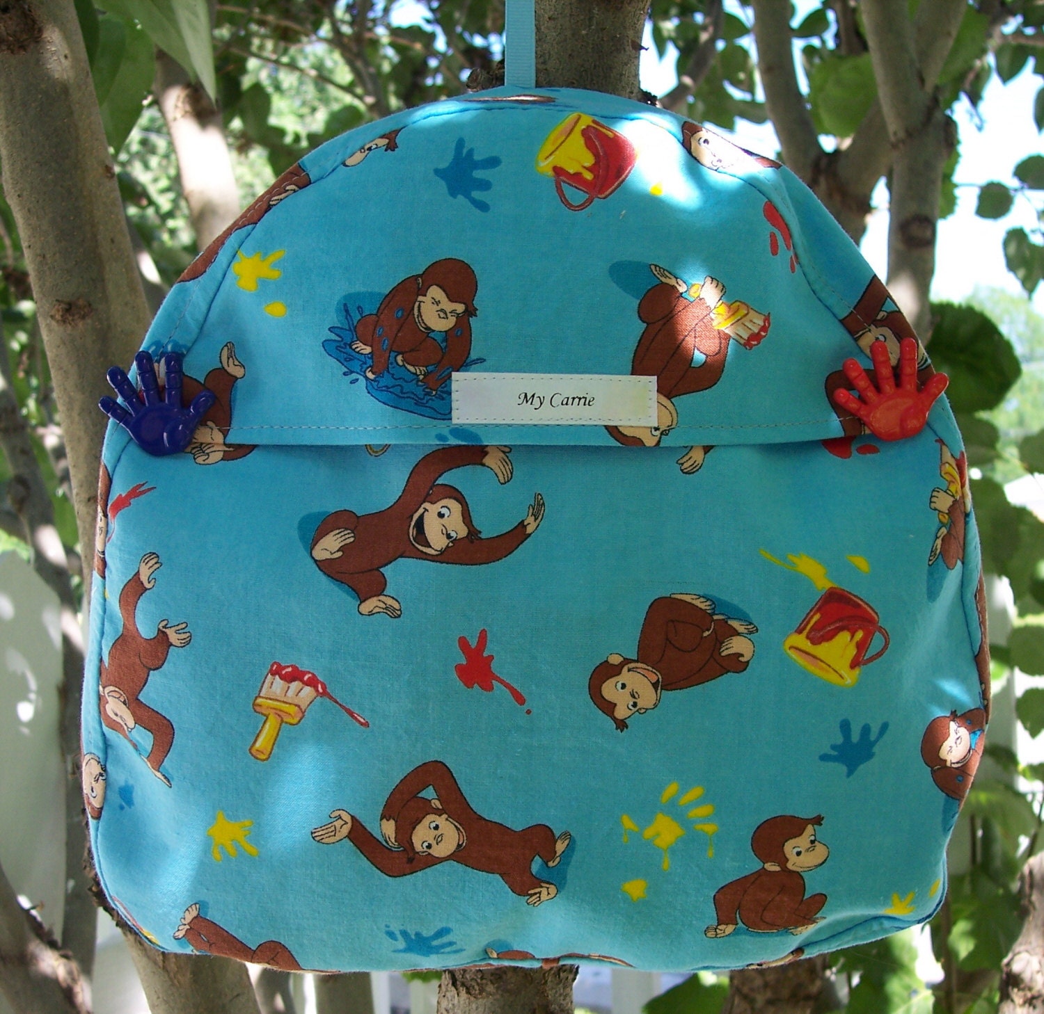 My Carrie Toddler Backpack made with Curious George Fabric