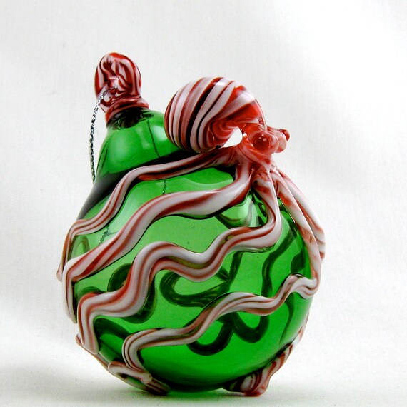 Items similar to Octopus Ornament Hand Blown Glass in Holiday Red and ...