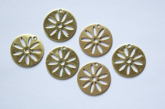 1 Hole Raw Brass Cut Out Design Circle Charm by yummytreasures