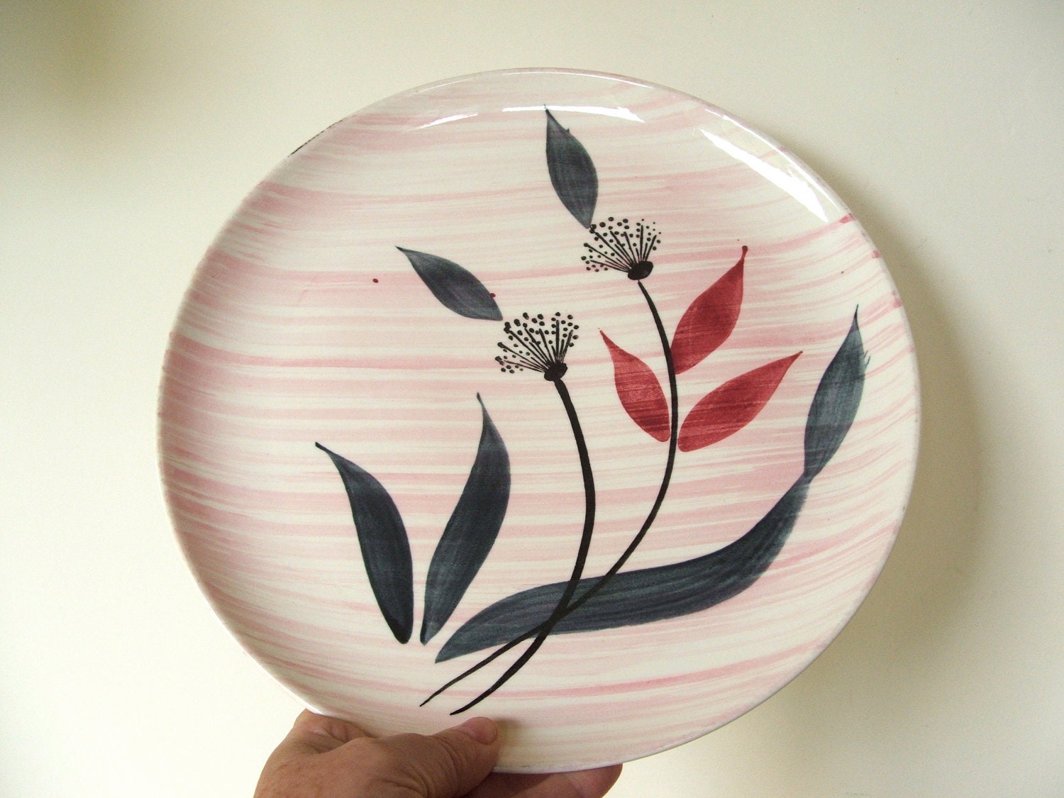 1955 Stetson China Dinner Plate with pink and black Floral