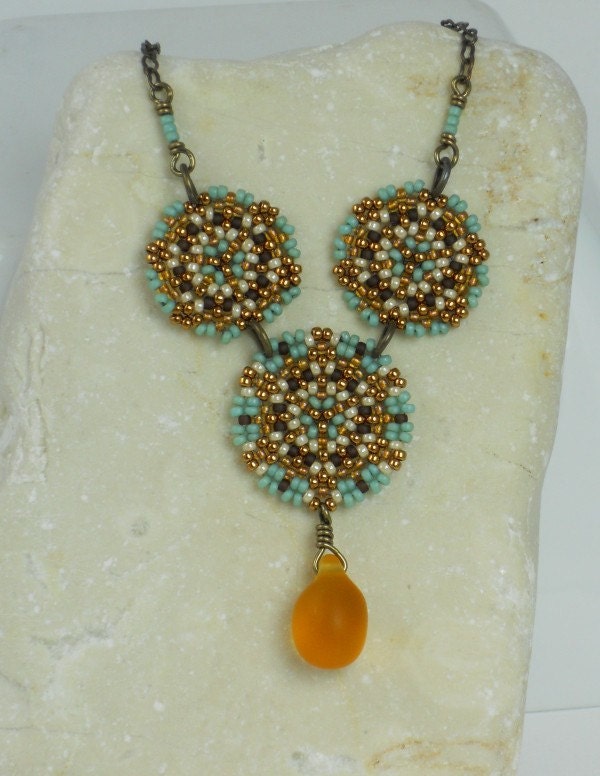 Beadwoven Triple Mandala Necklace / Matte by littlemusedesigns