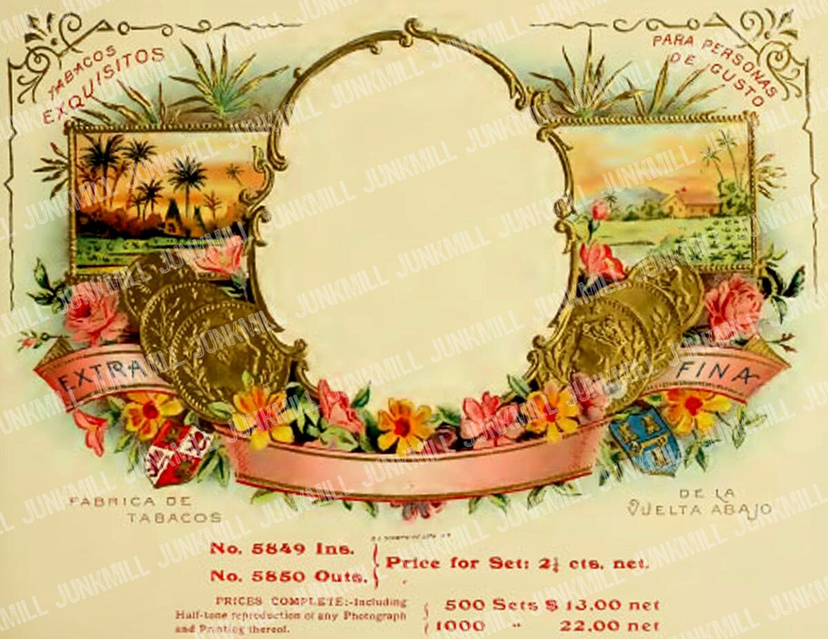 CIGAR BOX BORDERS 4 Large Digital Printable Images Vintage