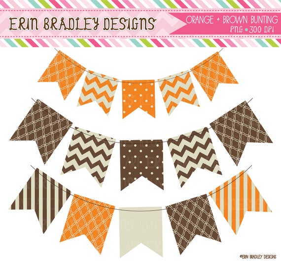 Orange and Brown Bunting Banner Flags by ErinBradleyDesigns