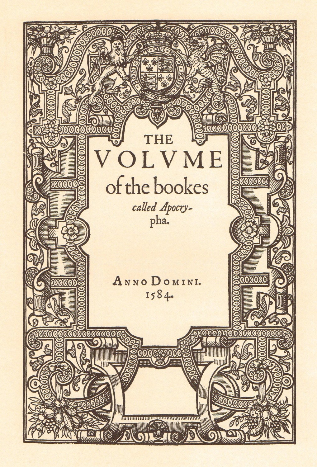 The Volume of Books 1584. Vintage Book Title Page. Art Font