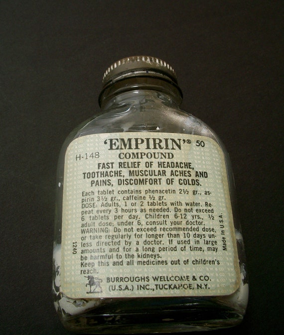 Vintage Bottle Empirin Compound Medicine Glass 1960s Retro