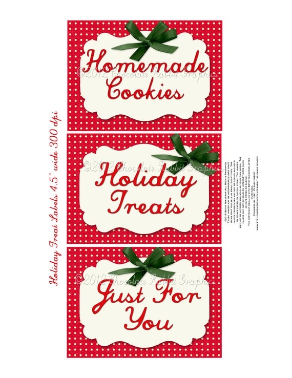 Christmas Cookie Label Vintage Retro Tag Digital Printable