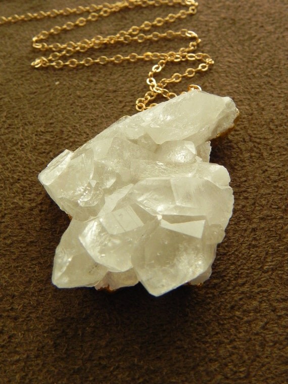 Large Crystal Quartz Cluster and Gold Fill Necklace 14kt