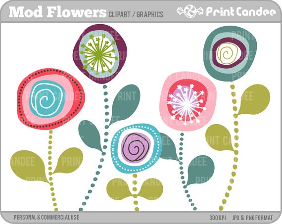 Mod Flowers Digital Clip Art Personal and Commercial Use